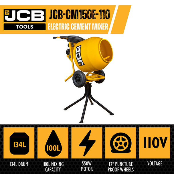 JCB 110V Electric Seam Welded Cement Mixer 550W 100 Litre