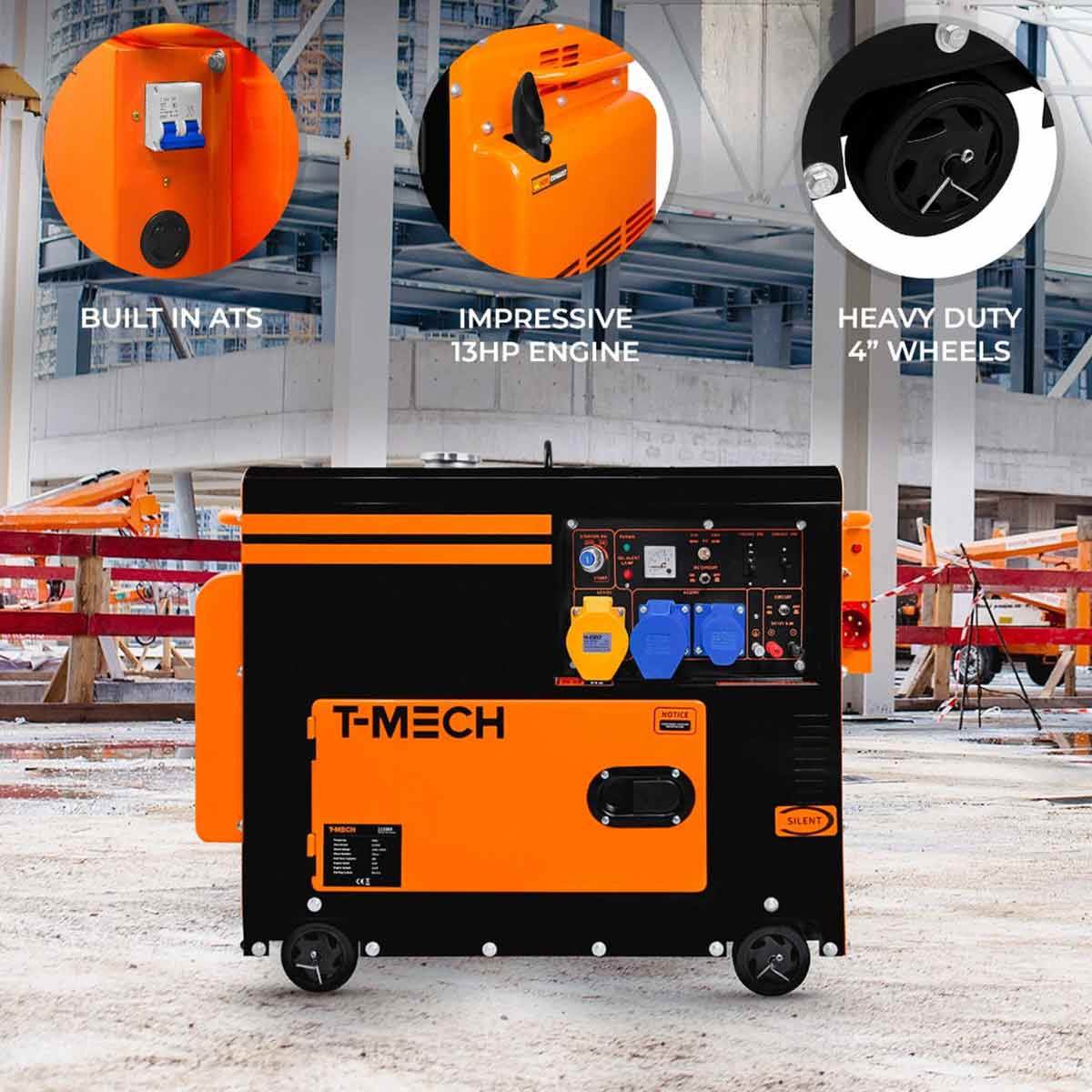 T-Mech Portable Silent Diesel Generator Single Phase | Generators Direct