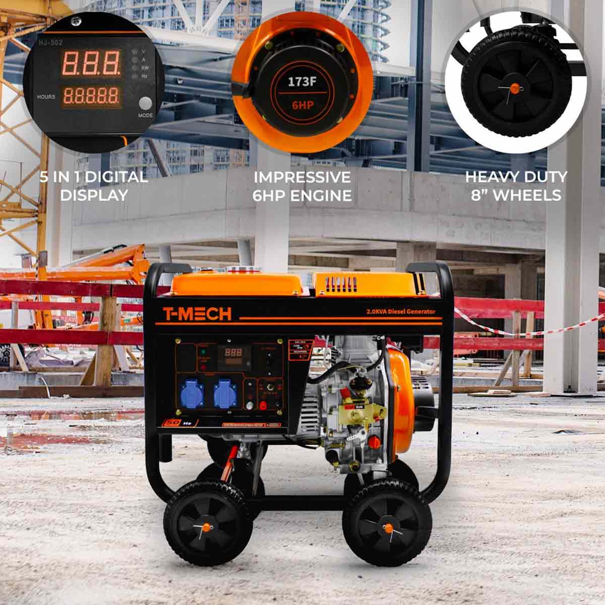 T-Mech Portable Diesel Generator Open Frame 2.20 KW | Generators Direct