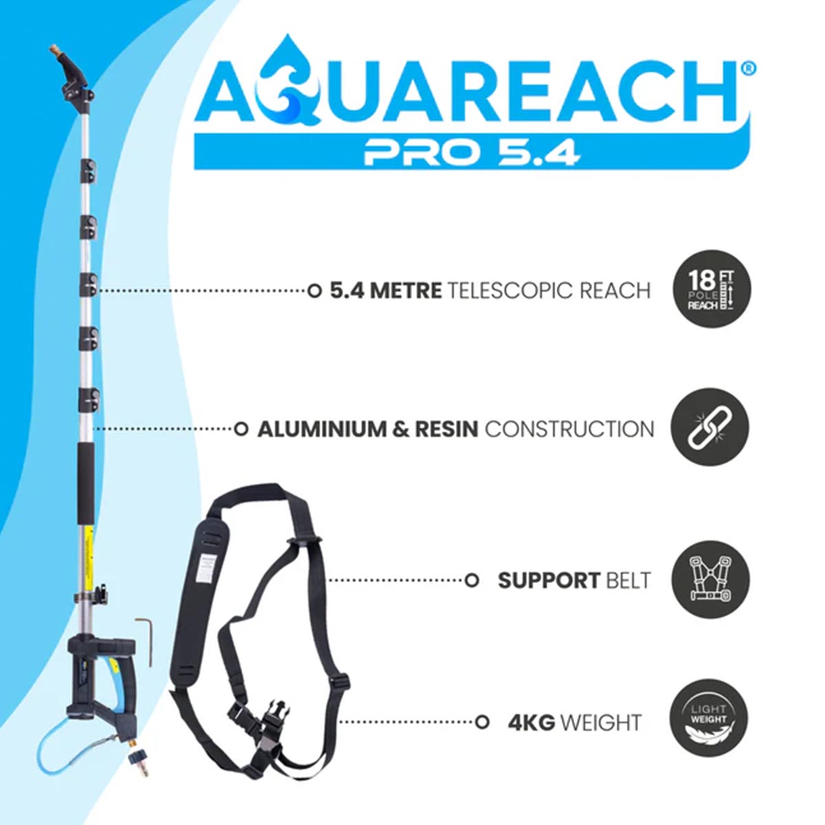 AquaReach Pro 5.4m Lightweight Telescopic Lance with Harness